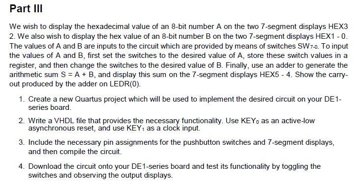 Solved Part III We wish to display the hexadecimal value of | Chegg.com