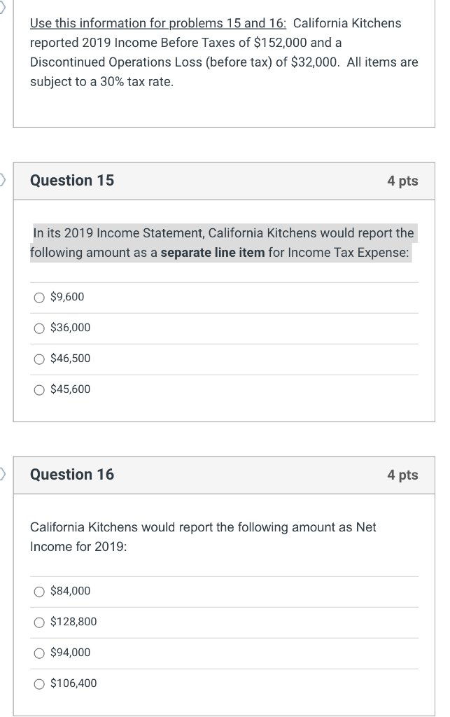 Solved Use this information for problems 15 and 16: | Chegg.com