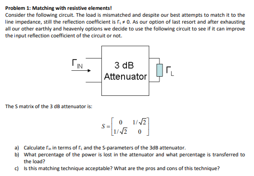 Solved Problem 1: Matching with resistive elements! Consider | Chegg.com