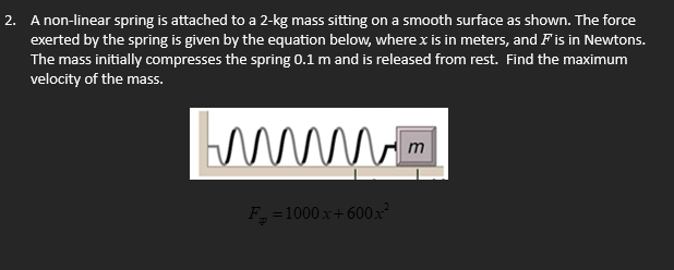 A non-linear spring is attached to a 2-kg mass | Chegg.com