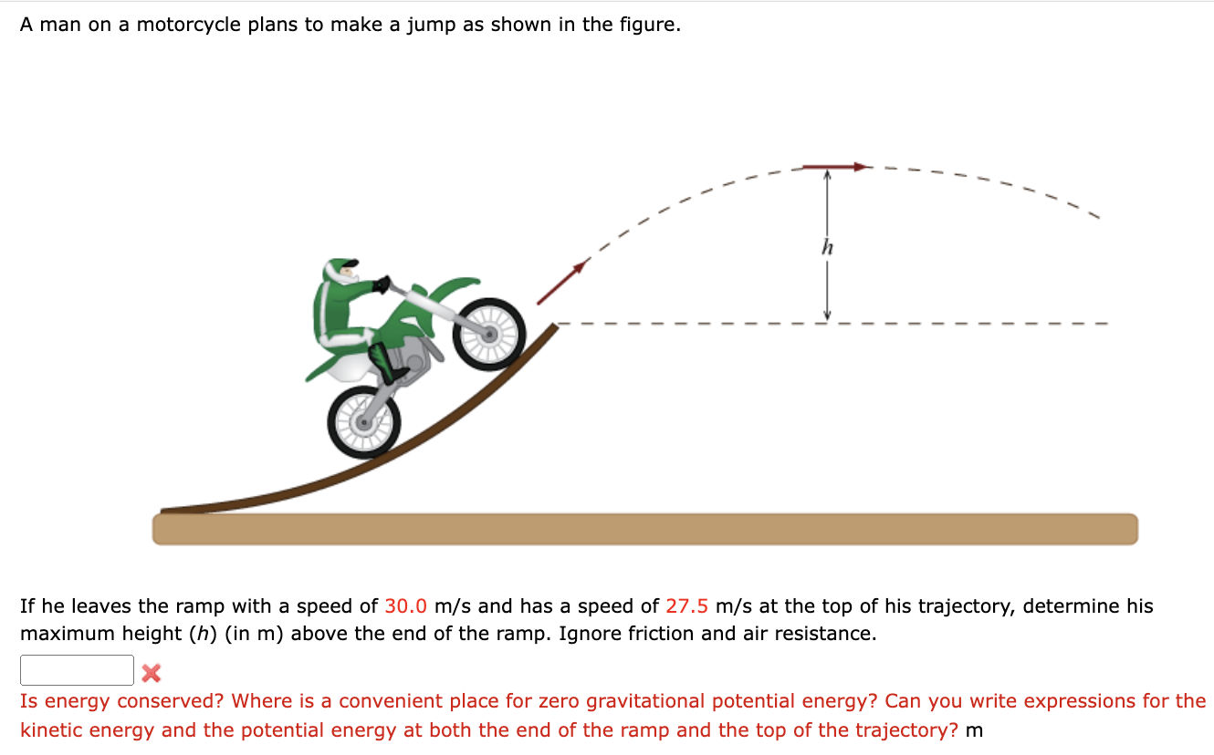 Solved If he leaves the ramp with a speed of 30.0 m/s and | Chegg.com
