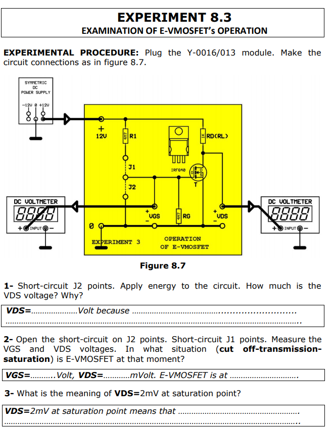 EXPERIMENT 8.3 EXAMINATION OF E-VMOSFET'S OPERATION | Chegg.com