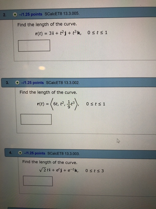 Solved 2. -11.25 points SCalcET8 13.3.005 Find the length of | Chegg.com Solved 2. -11.25 points SCalcET8 13.3.005 Find the length of | Chegg.com