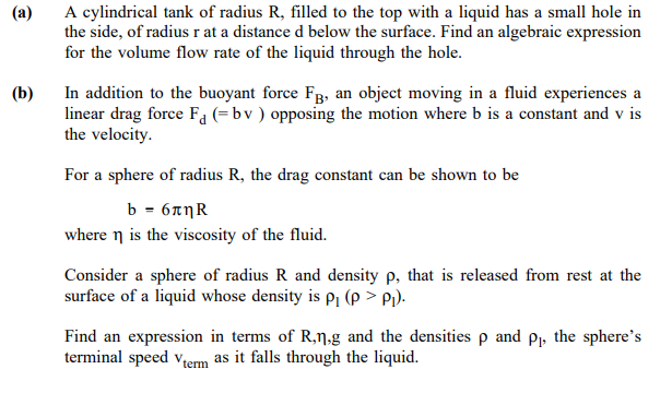 Solved (a) A cylindrical tank of radius R, filled to the top | Chegg.com
