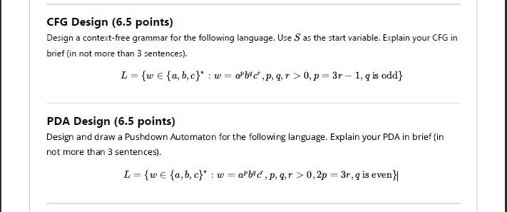 Solved CFG Design (6.5 points) Design a context-free grammar | Chegg.com
