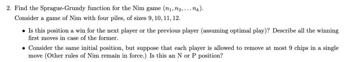 2. Find the Sprague-Grundy function for the Nim game | Chegg.com