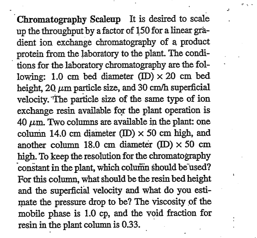 Solved Chromatography Scaleup It is desired to scale up the | Chegg.com