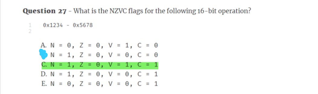 Solved Question 27 - ﻿What is ﻿the NZVC ﻿flags for the | Chegg.com
