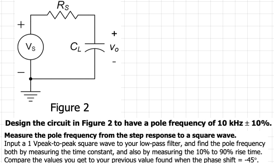 Solved Design the circuit in Figure 2 to have a pole | Chegg.com