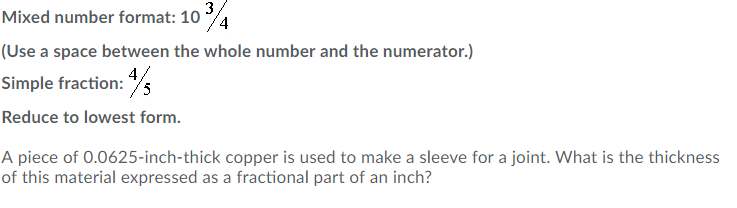 Solved 104 3 Mixed number format: (Use a space between the | Chegg.com