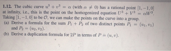 1.12, The cubic curve u? + U3-a (with 0) has a | Chegg.com