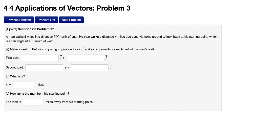 44 Applications of Vectors: Problem 3 (1 point) | Chegg.com