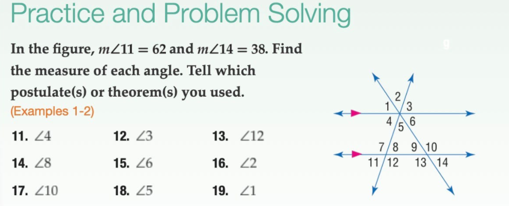 Solved Practice and Problem Solving In the figure, m∠11=62 | Chegg.com