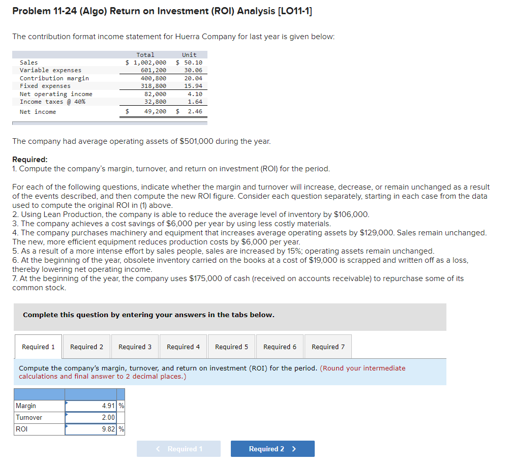 Solved Problem 11-24 (Algo) Return on Investment (ROI) | Chegg.com