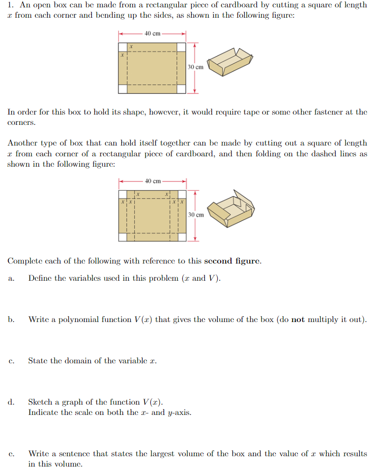 Solved 1. An open box can be made from a rectangular piece | Chegg.com