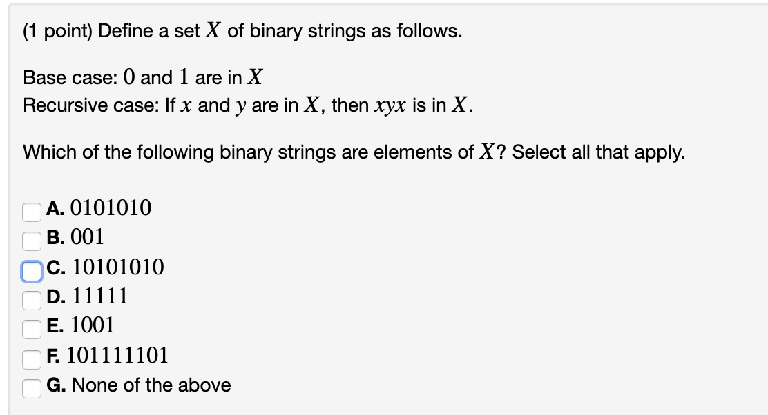 Solved 1 Point Define A Set X Of Binary Strings As