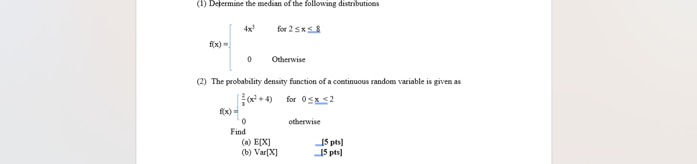Solved (1) Defermine the median of the following | Chegg.com