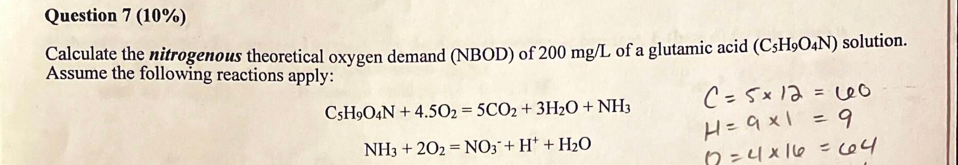 Solved Calculate the nitrogenous theoretical oxygen demand | Chegg.com