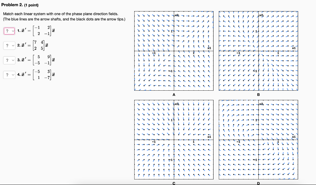 Solved Problem 2. (1 point) Match each linear system with | Chegg.com Solved Problem 2. (1 point) Match each linear system with | Chegg.com