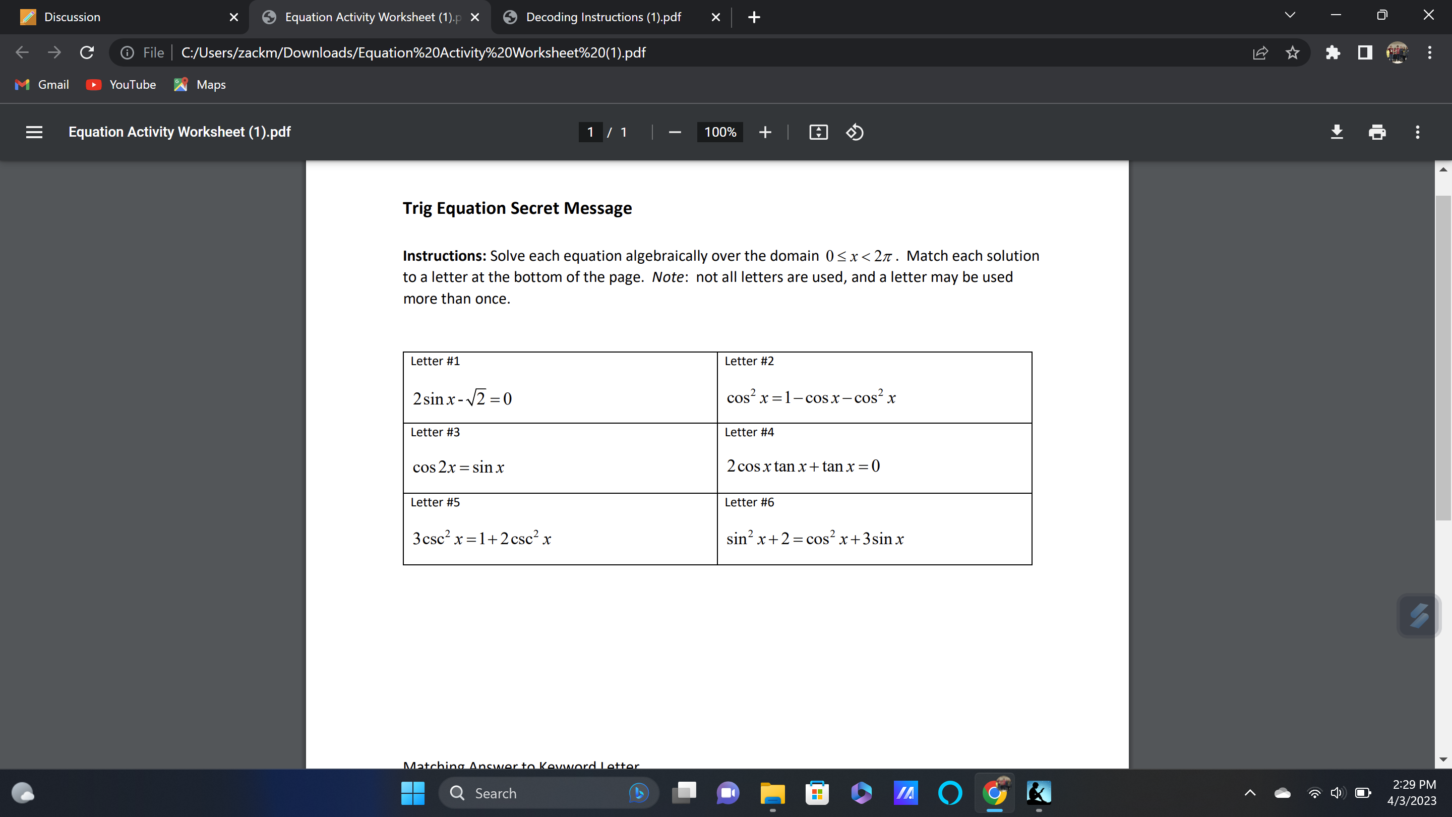 Solved Instructions: Solve each equation algebraically over | Chegg.com