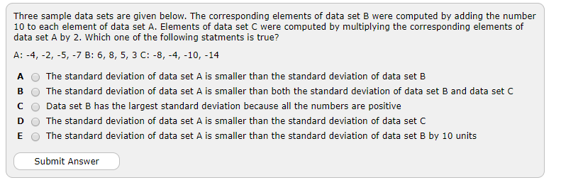 Solved Three sample data sets are given below. The | Chegg.com