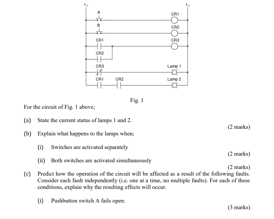 Solved A B ↓ CR1 CR2 CR3 # CR1 CR2 Fig. 1 CR1 CR2 CR3 Lamp 1 | Chegg.com