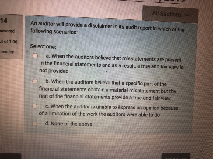 Solved All Sections v 14 swered t of 1.00 uestion An auditor | Chegg.com