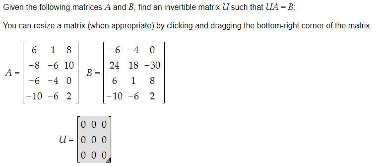 Solved Given the following matrices A and B, find an | Chegg.com