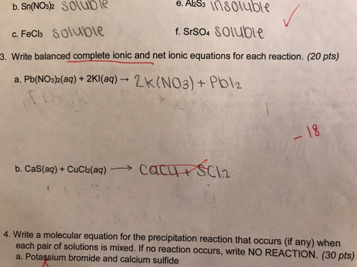 Solved f. srso4 SOluble 3. Write balanced complete ionic and | Chegg.com