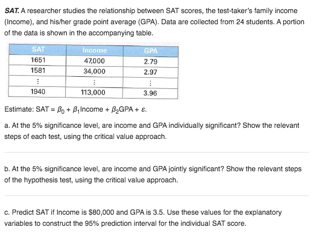 Solved SAT. A researcher studies the relationship between | Chegg.com