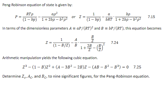 Peng-Robinson equation of state is given by: RTP ap? | Chegg.com