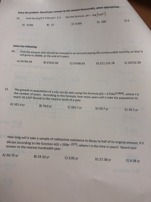 Solved thousandth, when appropriate. Solve the problem, | Chegg.com