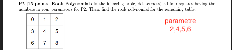 Solved P2 [15 points) Rook Polynomials In the following | Chegg.com