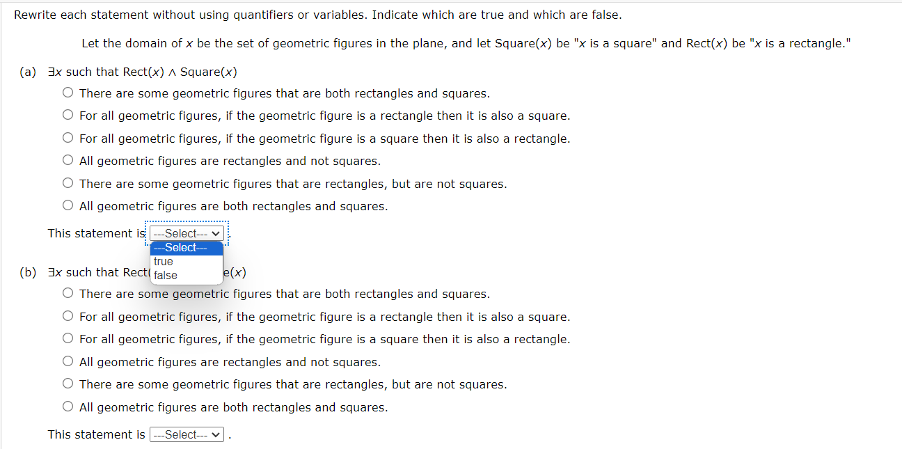 Solved Rewrite Each Statement Without Using Quantifiers Or 