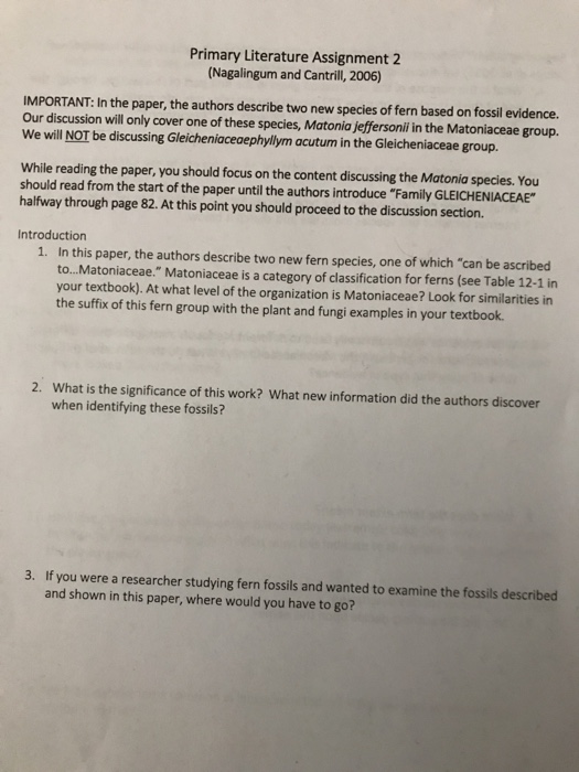 Solved Primary Literature Assignment 2 (Nagalingum and | Chegg.com