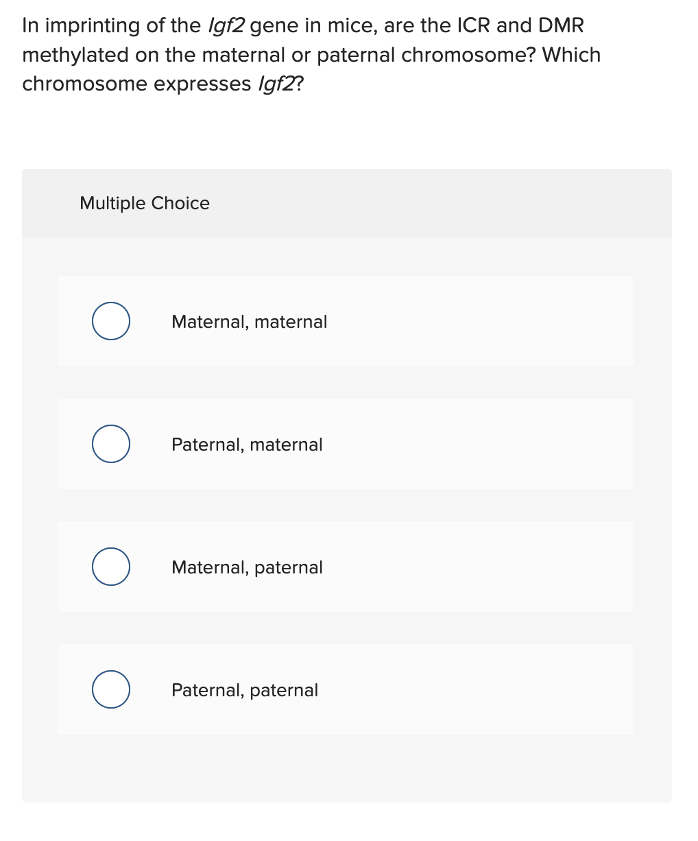Solved In imprinting of the Igf2 gene in mice, are the ICR | Chegg.com