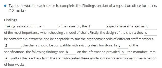 Type one word in each space to complete the Findings | Chegg.com
