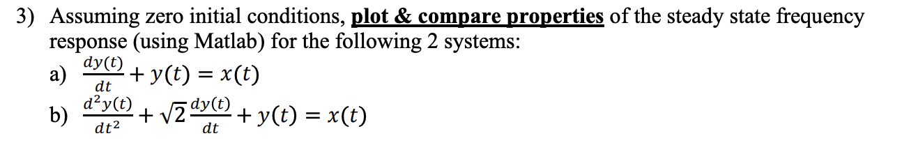 Solved 3) Assuming zero initial conditions, plot & compare | Chegg.com