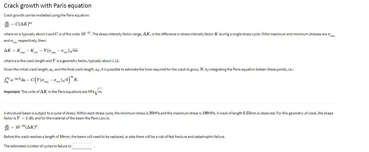 Solved Crack growth with Paris equation Crack growth can be | Chegg.com