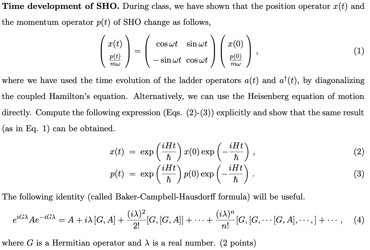 Solved Time development of SHO. During class, we have shown | Chegg.com