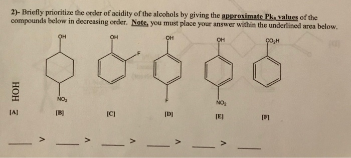 Solved 2)- Briefly prioritize the order of acidity of the | Chegg.com