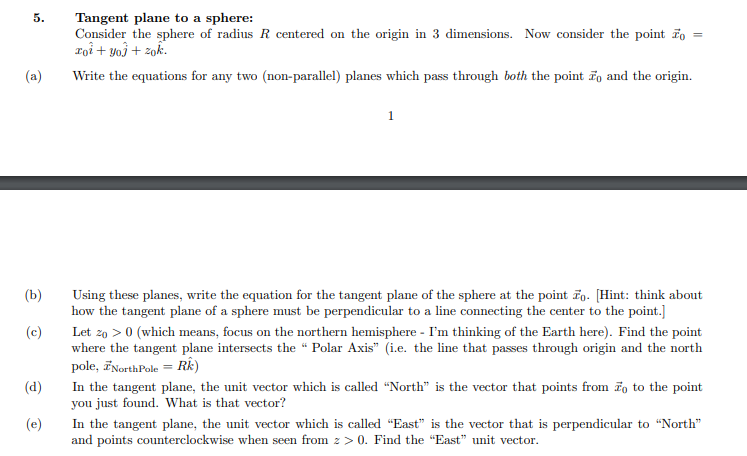 Solved 5. Tangent plane to a sphere: Consider the sphere of | Chegg.com