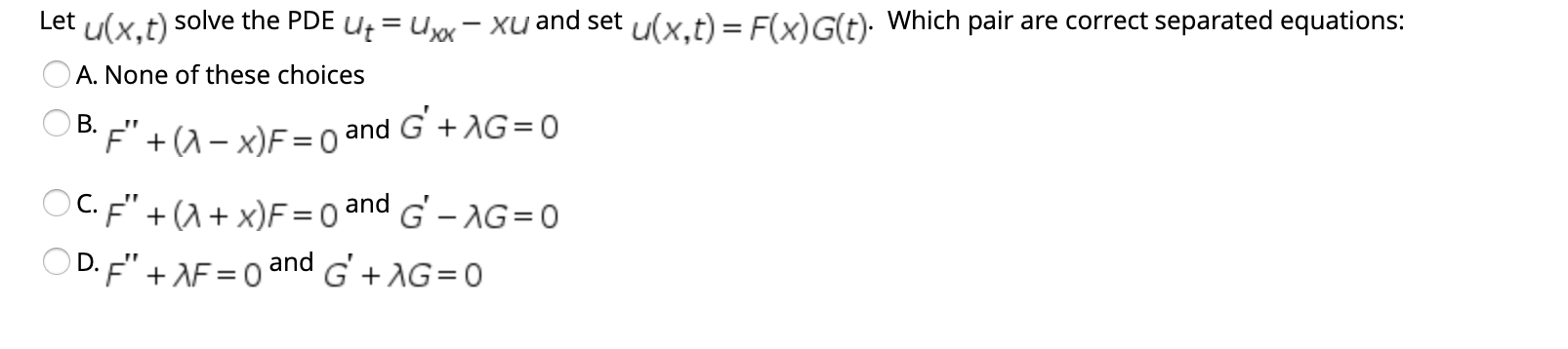 Solved Let u(x,t) solve the PDE ut = Uxx – xu and set | Chegg.com