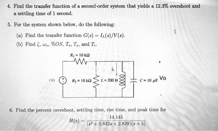 Solved Find the transfer function of a second-order system | Chegg.com