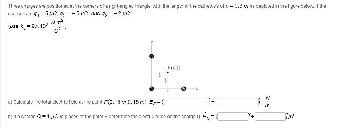 Solved Three charges are positioned at the corners of a | Chegg.com