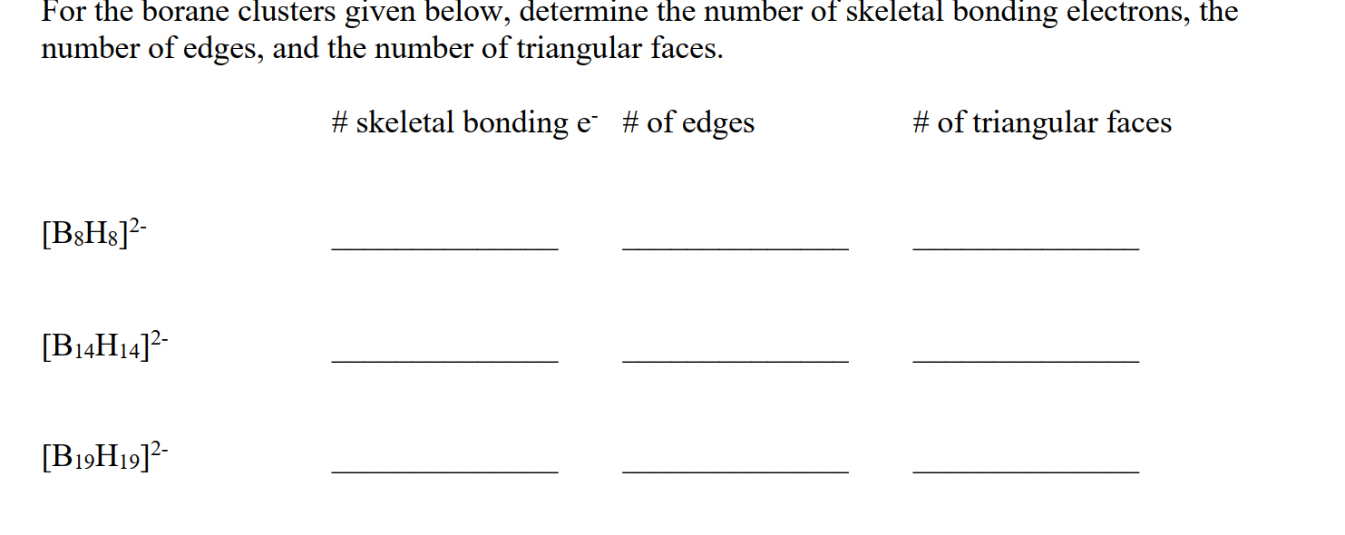 For the borane clusters given below, determine the | Chegg.com