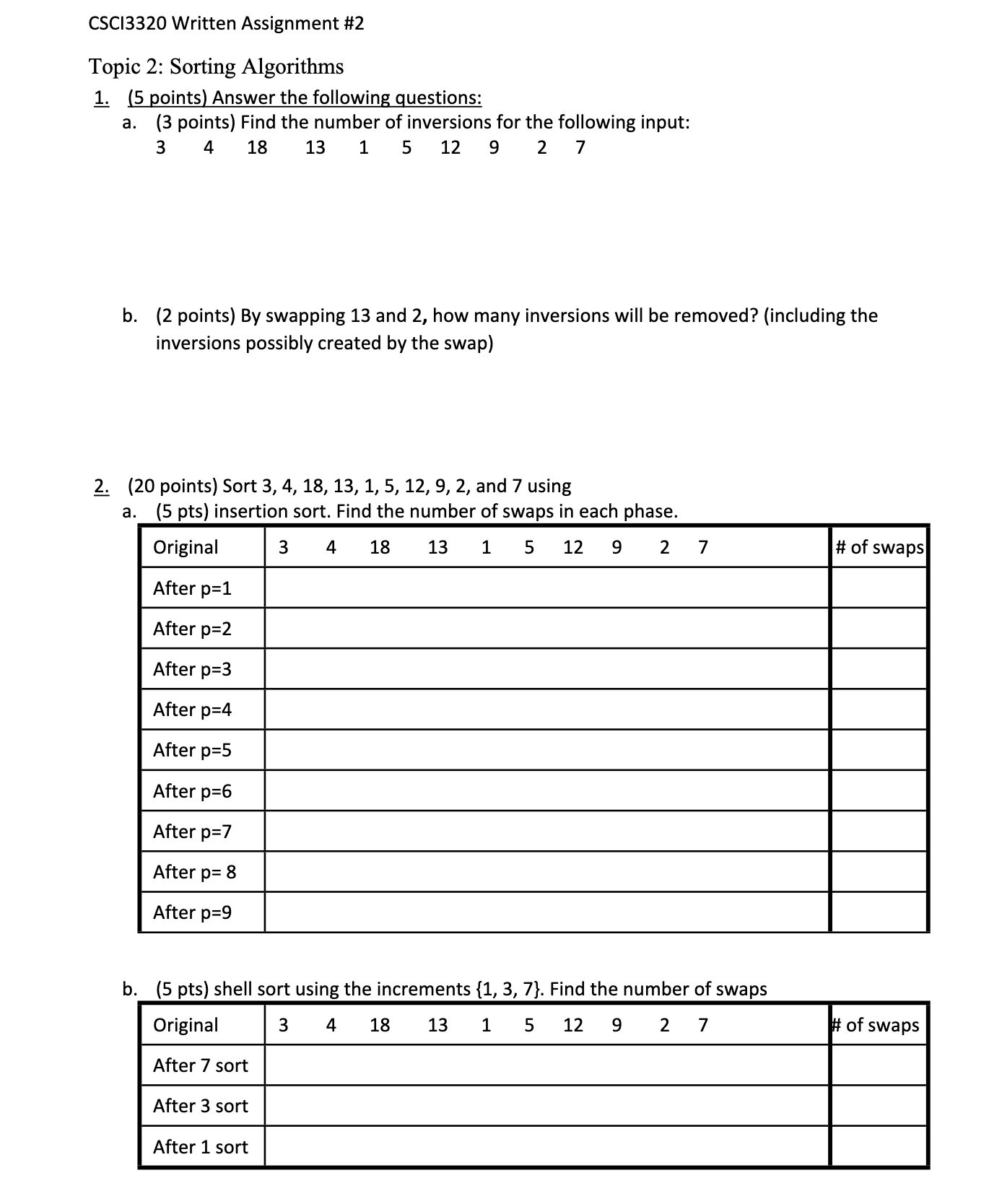 Solved Csci3320 ﻿written Assignment 2topic 2 Sorting 