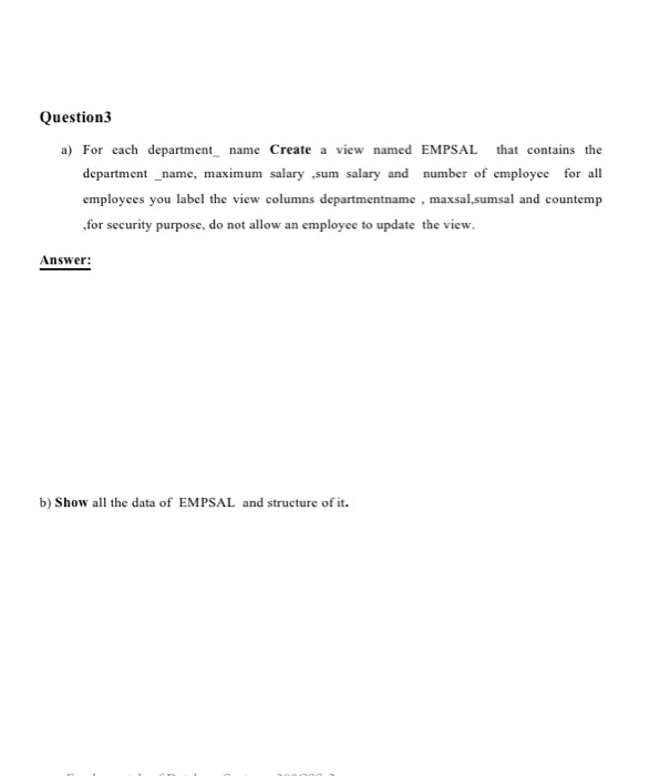 Solved Write statements in SQL data definition language | Chegg.com