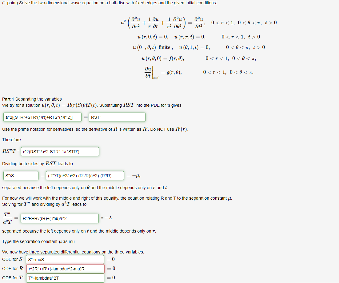 a2(∂r2∂2u+r1∂r∂u+r21∂θ2∂2u)=∂t2∂2u,0 | Chegg.com