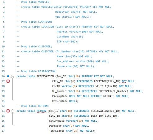 Solved - Drop table VEHICLE; - create table VEHICLE(CarID | Chegg.com